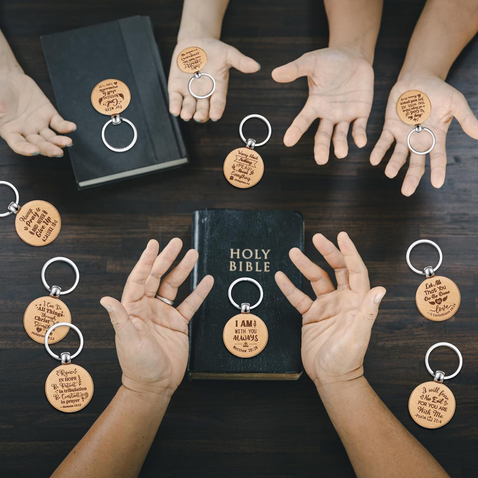 100 Pcs Wooden Bible Inspirational Keychains Bulk Bible Verse Key Rings ...