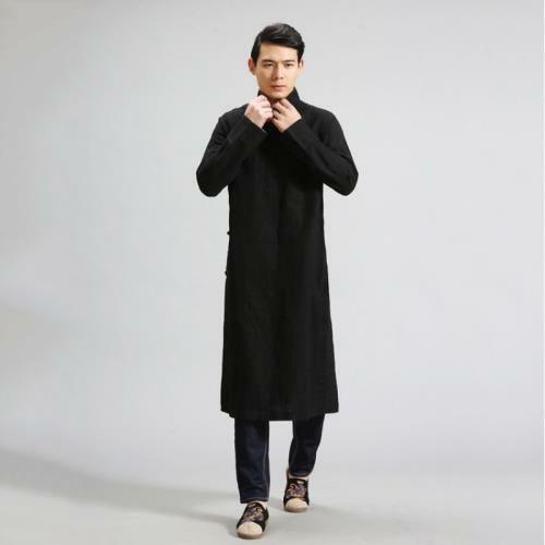 Men's Chinese Traditional Long Gown Jacket Kung Fu Vintage Style Linen ...