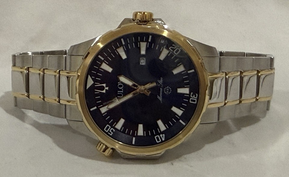 Bulova Marine Star Men's Quartz Blue Dial Calendar Two Tone 43mm 98B384 ...