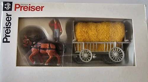 HO Preiser # 30477 Old Time Horse Drawn HAY WAGON with Driver Figure ...