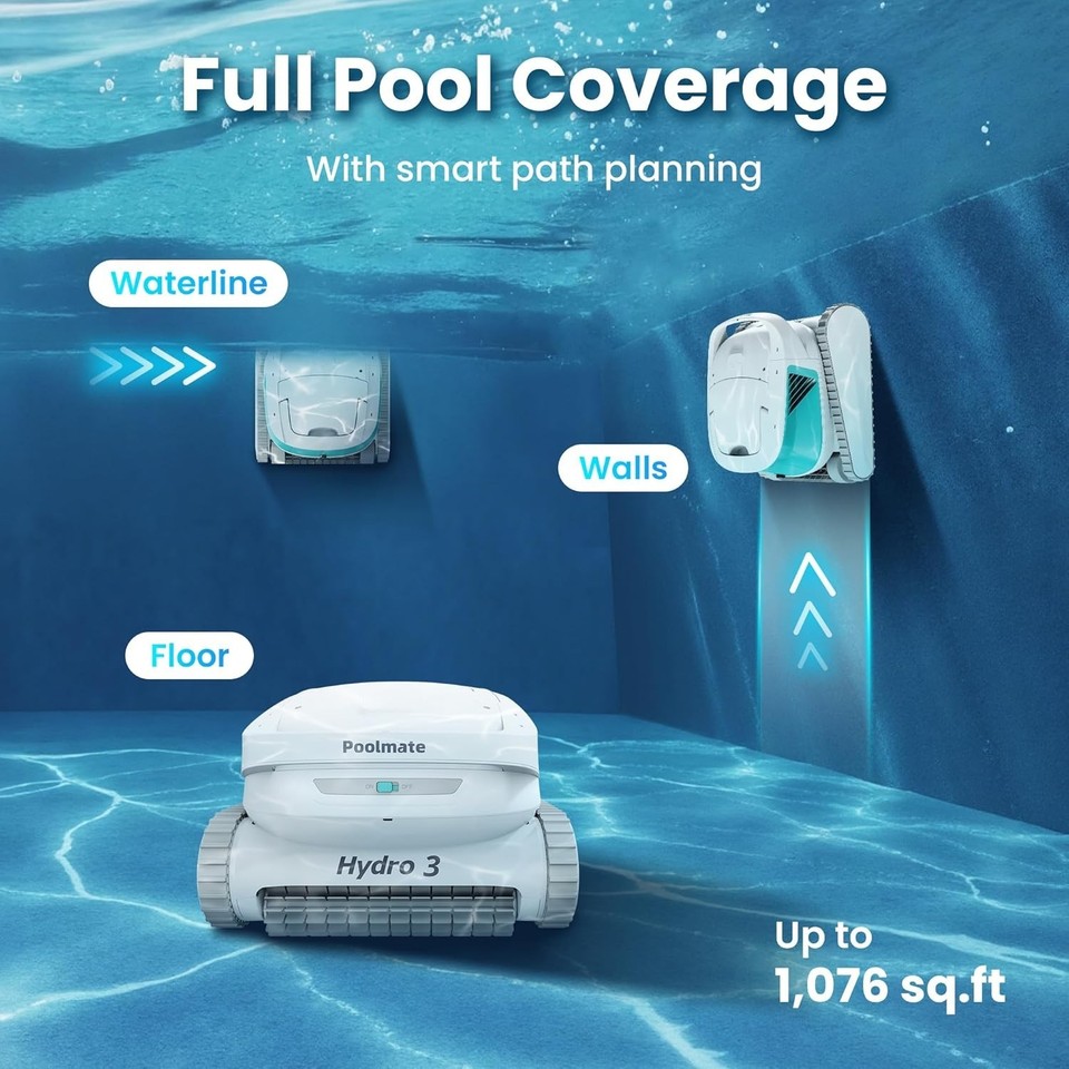 Poolmate 2025 Hydro 3 Robotic Pool Cleaner for Inground/Above Ground ...