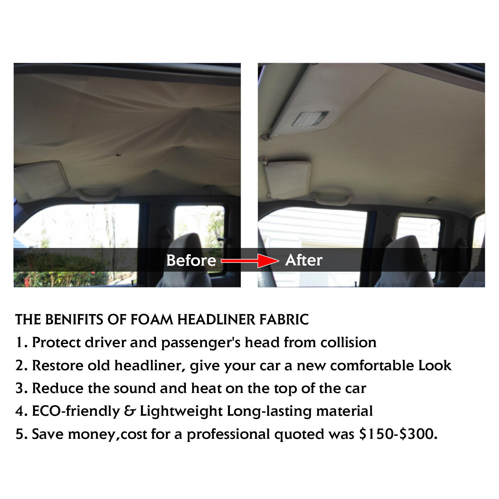 120" Roof Lining Foam Headliner Upholstery Fabric Dash Door Trunk Liner ...