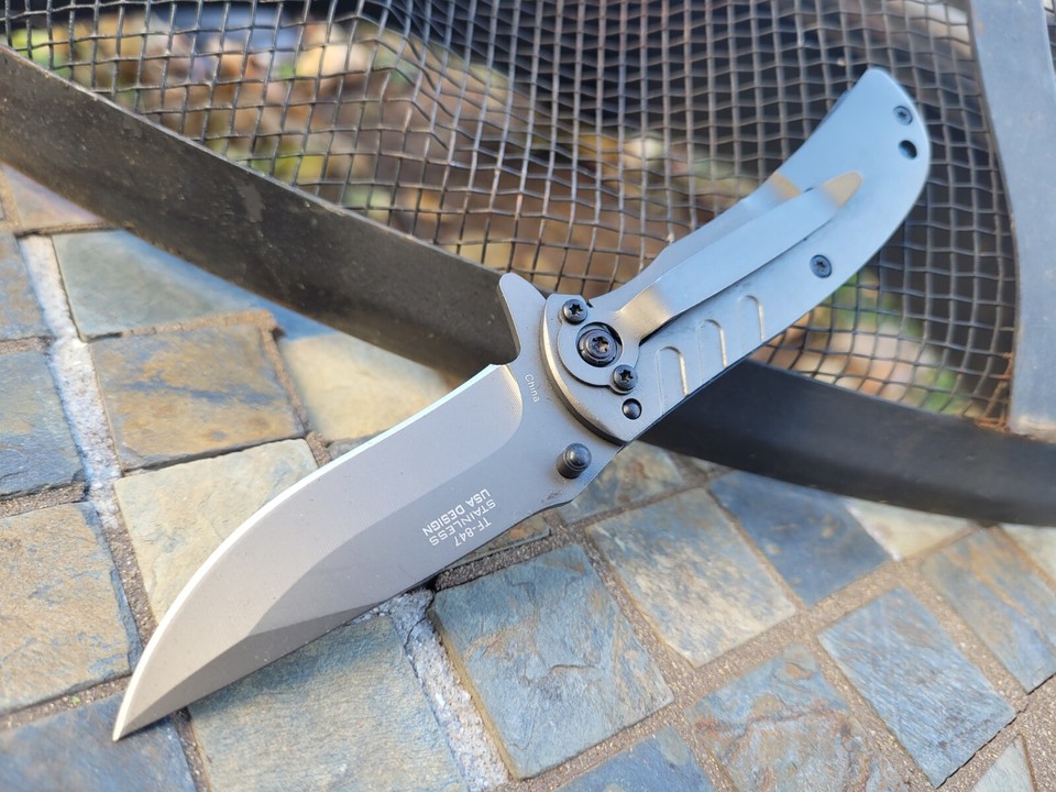 Small Spring Assisted Pocket Knife All Metal Frame Lock Flipper Tab EDC ...