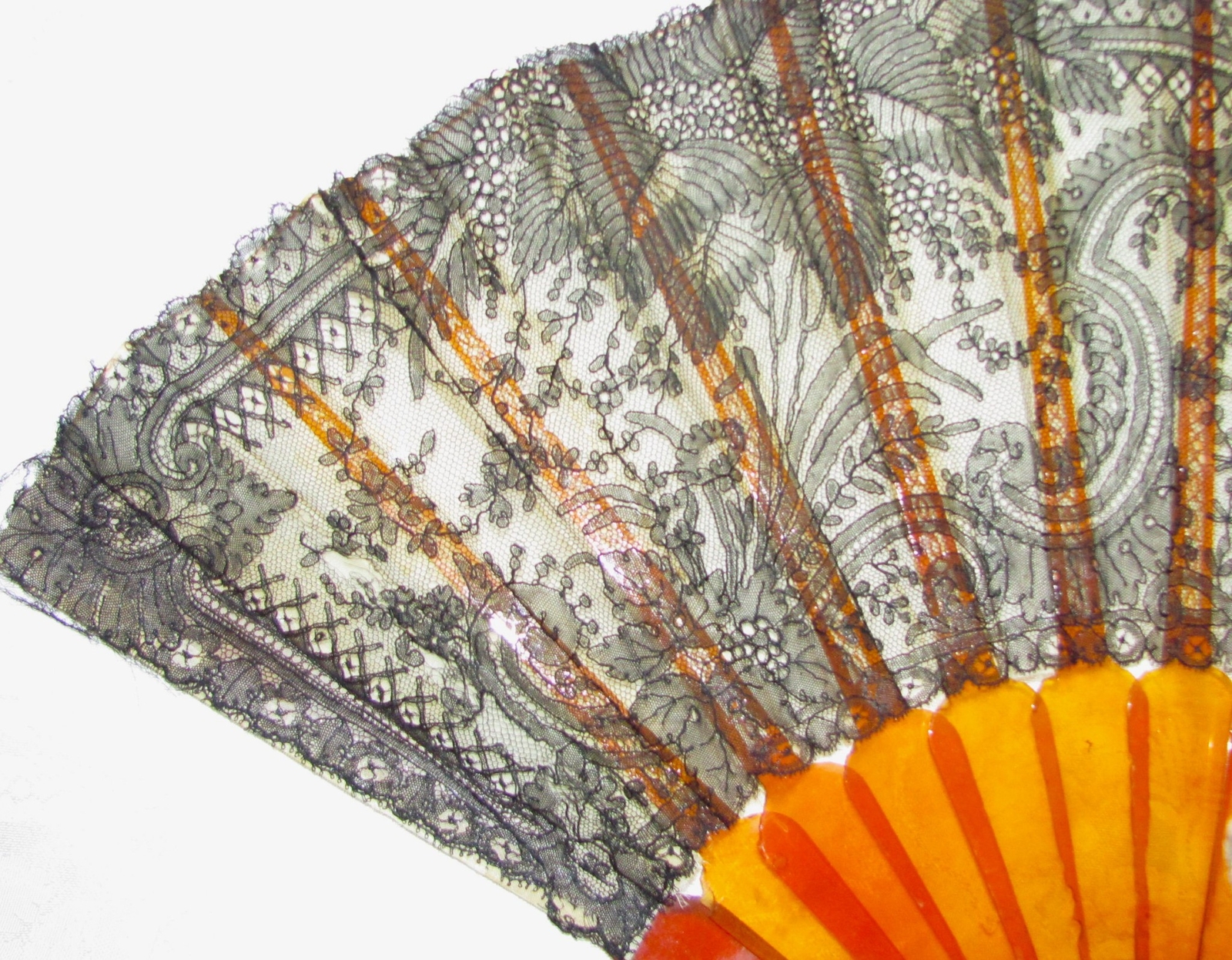 Antique Victorian Fan Handmade Black Chantilly Lace Circa 1870 | eBay