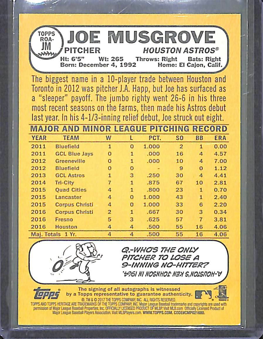 2017 Topps Heritage Red Real One Rookie Autograph #ROA-JM Joe Musgrove ...