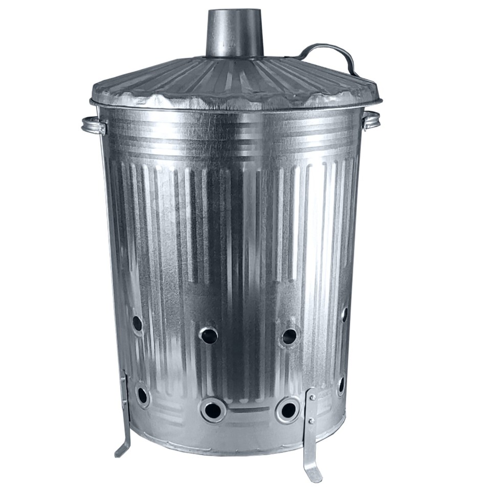 LARGE 90L INCINERATOR FIRE BIN GALVANISED GARDEN BURNING RUBBISH TRASH ...