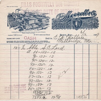 1905 JOHN MORRELL CO PORK PACKERS IOWAS PRIDE MEATS OTTUMWA IA BOSTON ...