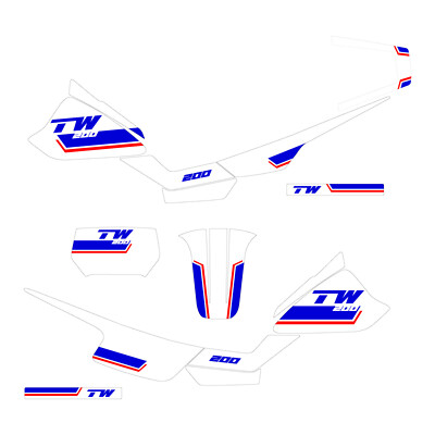 TW200 Graphic Kit Lines Style blue/red/white bg TW 200 Graphics 87-24 ...