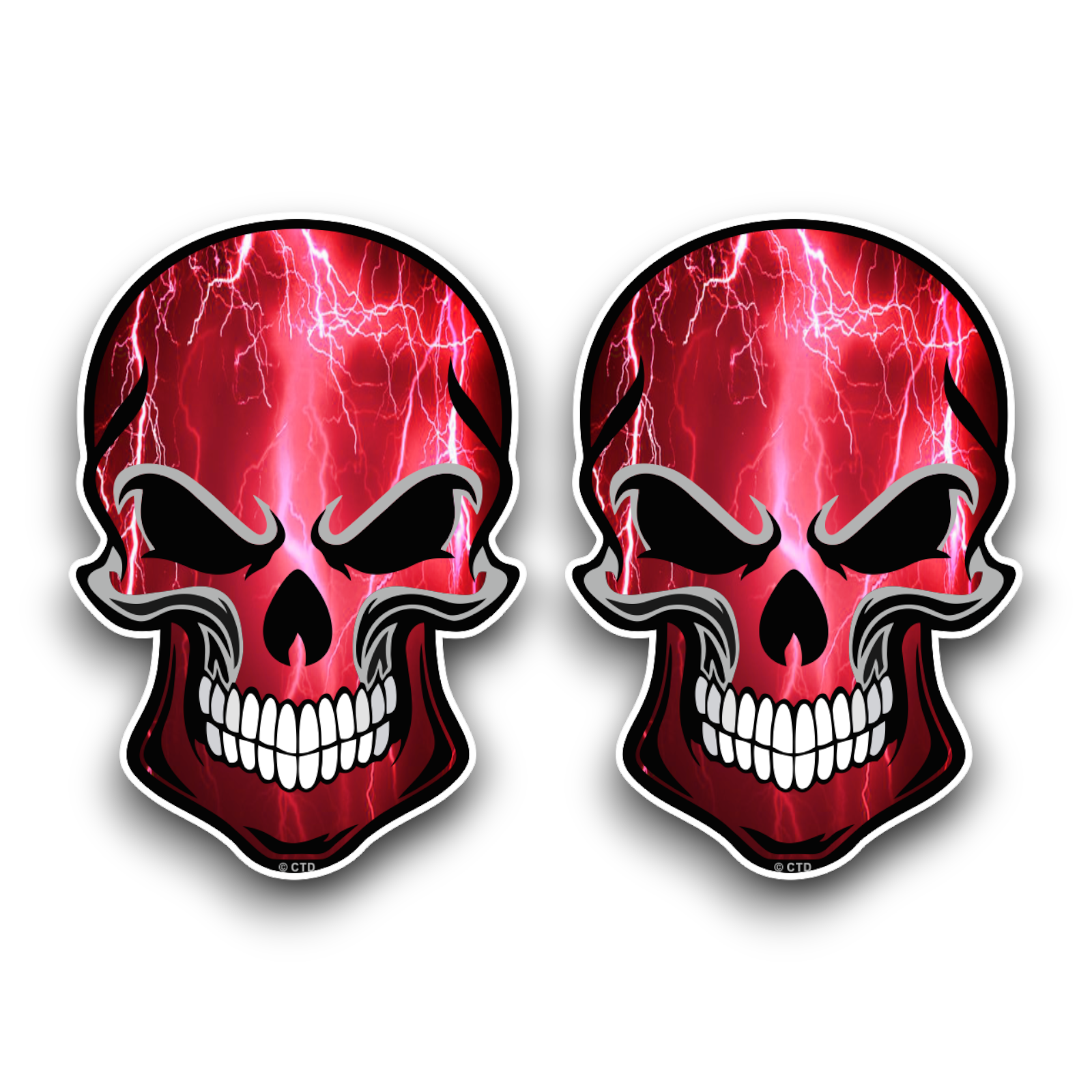 2x Gothic Biker Skull With Red Lightning Storm Vinyl Sticker Decal ...