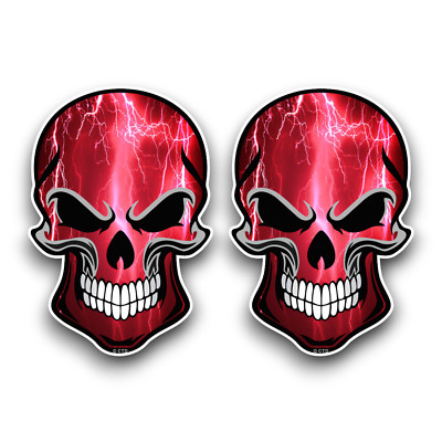 2x Gothic Biker Skull With Red Lightning Storm Vinyl Sticker Decal ...