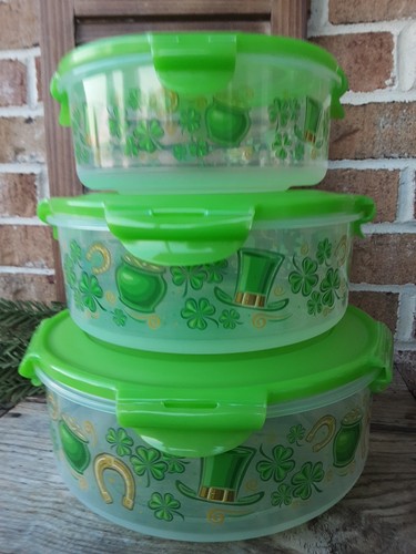 Lock N Lock SHAMROCK PRINT Nestable Canister Container 3 Pc Set LIME ...