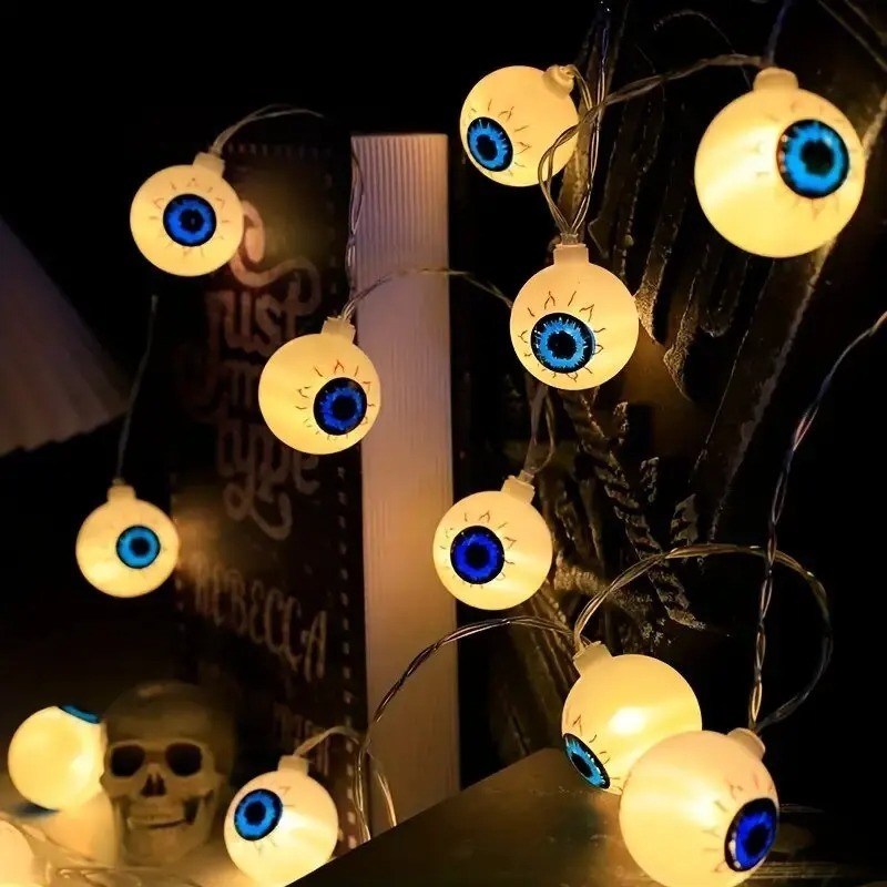 Halloween Eyeball String Lights - 20 LED Battery Powered Spooky Party ...