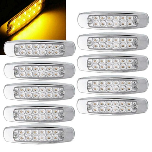 12 LED Clear Lens Amber Light 12V Side Marker Turn Signal Trailer Truck ...