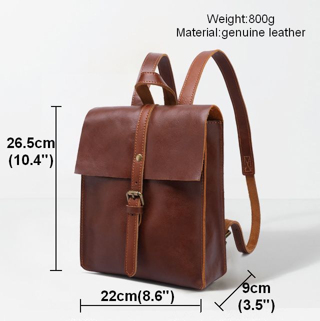 Retro Women Genuine Real Cow Leather Backpack Travel Bag Handbag Book ...