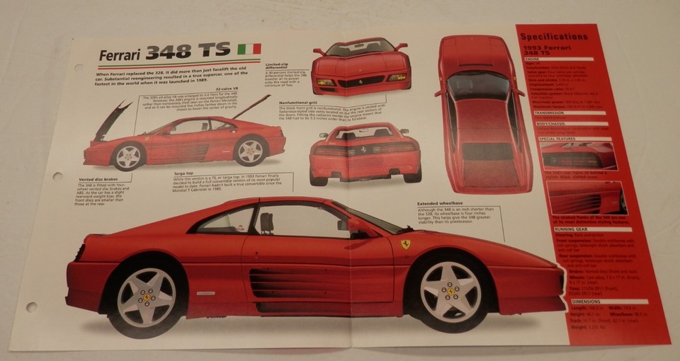 Ferrari 348 TS 1989-1994 Targa Top Sports Car Spec Sheet IMP HOT CARS ...