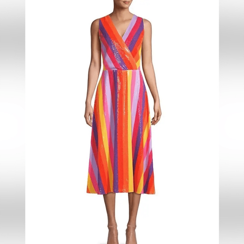 Olivia Rubin Women's Multicolor Thea Sequin Stripe Midi Dress sz 4 | eBay