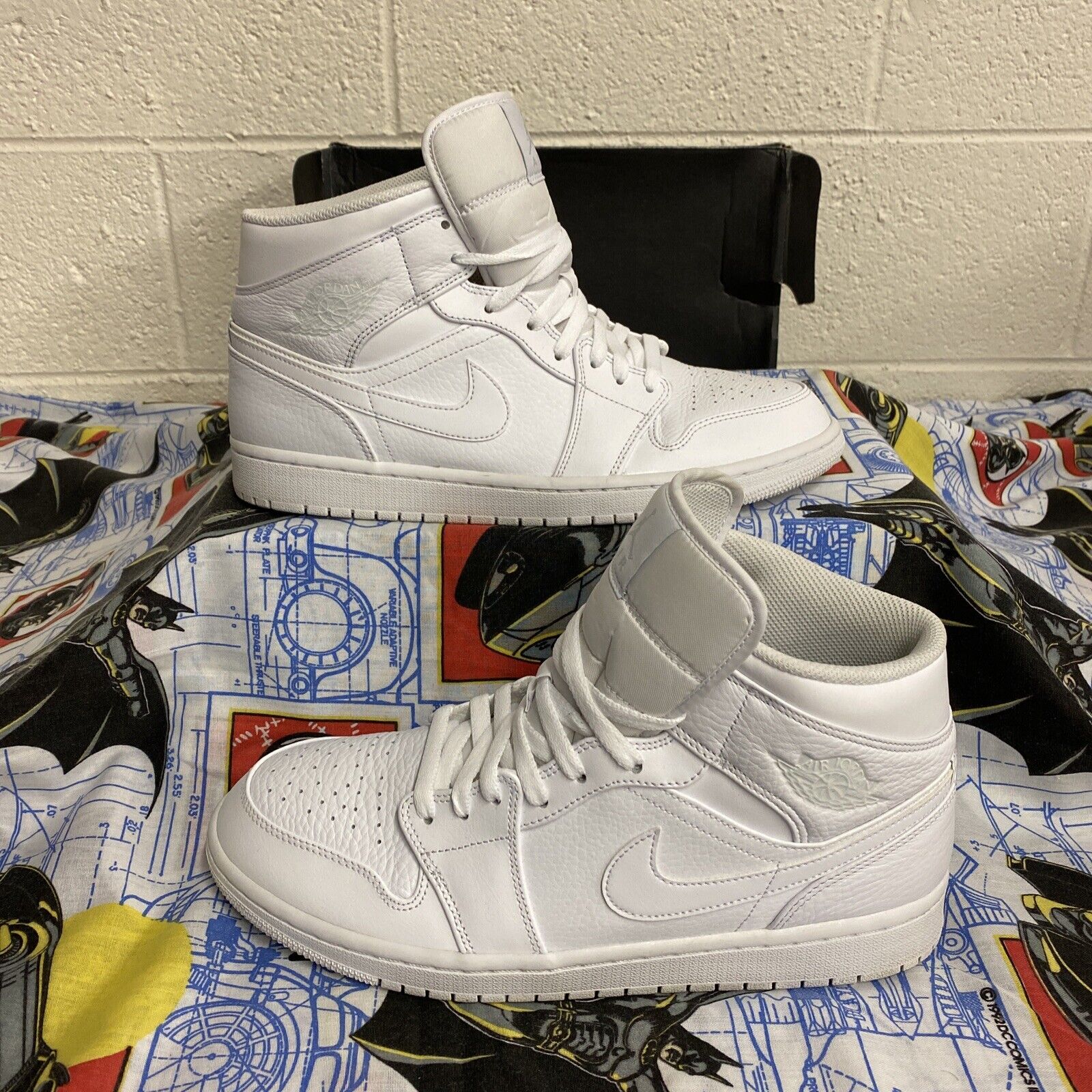 Nike Air Jordan 1 Mid Shoes Triple White 554724-109 M… - Gem