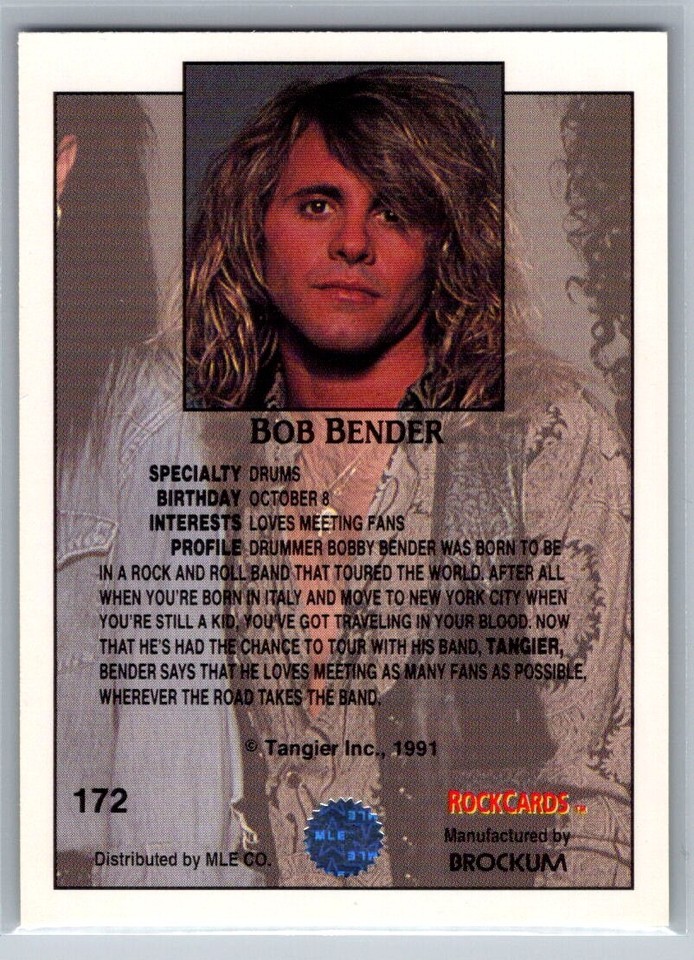 #172 Bob Bender 1991 Brockum Rock Card Tangier Band | eBay