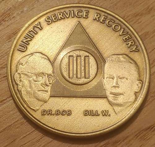 3 Year Alcoholics Anonymous AA Founders Bronze Medallion Coin Sobriety ...