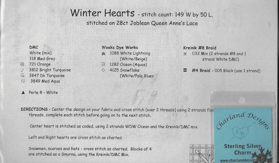 Charland Designs~Winter Hearts ~with Charm cross stitch | eBay