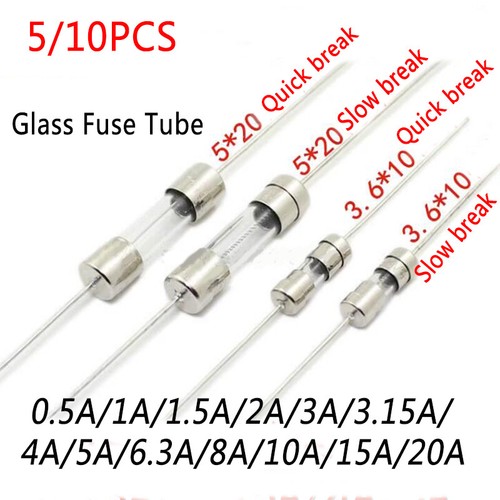 250V 0.5A~20A Glass Fuse Tube 3.6x10mm 5x20mm With wire Quick Break ...