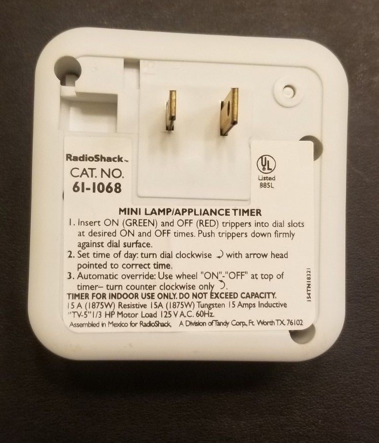 Radio Shack 61-1068 Plug-In Light Appliance Timer, 15A 1875W 1/3 HP, On ...