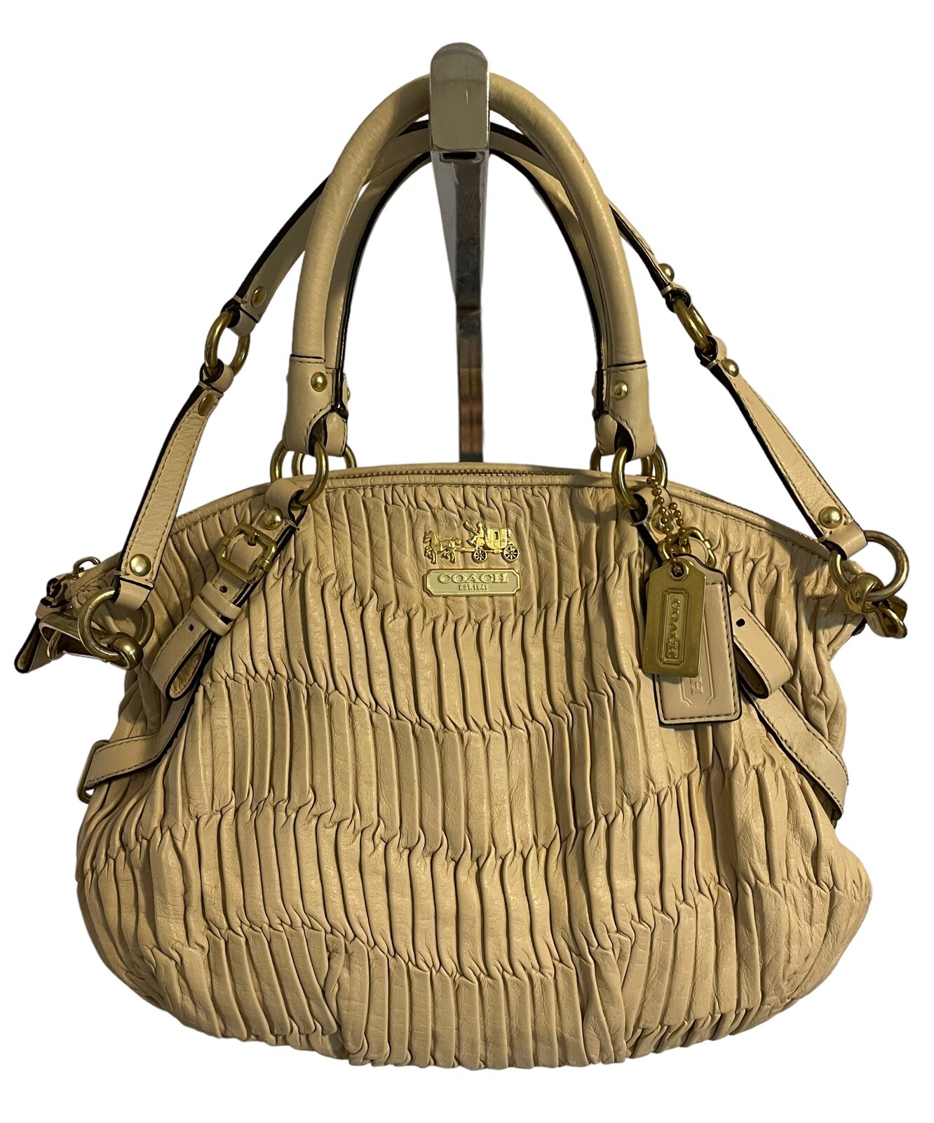 Coach Madison Sophia Bag Gathered Leather Beige Satch… - Gem