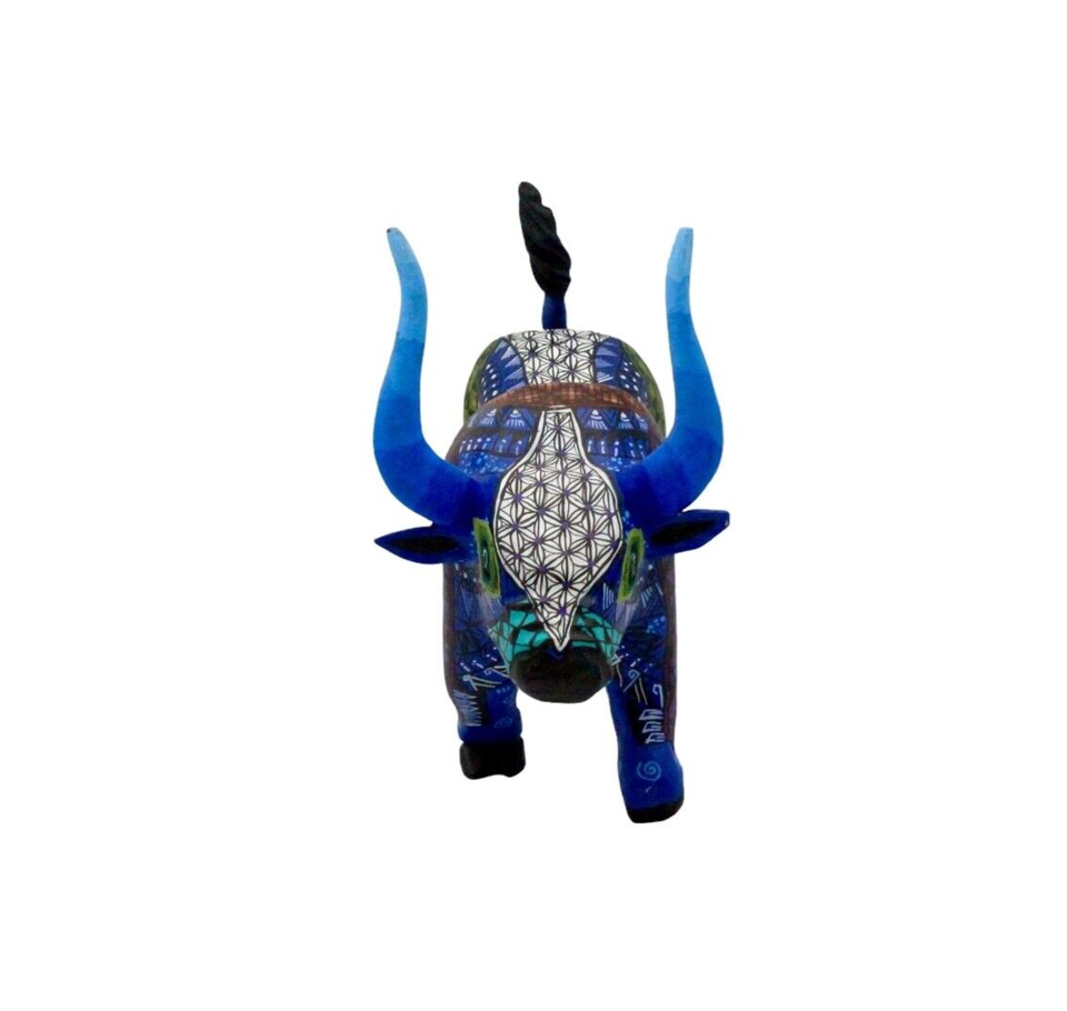 Alebrije bull wood carvings, handmade bull sculpture, mexican folk art ...