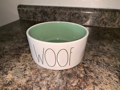 Rae Dunn Woof Large Dog Pet Food Bowl Dish Ceramic Ivory Artisan Cute ...