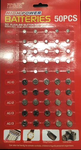 50 ASSORTED Watch Cell Batteries AG1 AG3 AG4 AG10 AG12 AG13 Toys ...