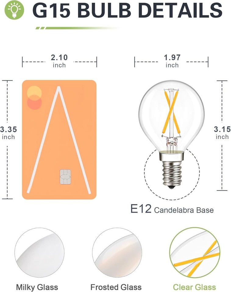 G16.5 LED Bulb E12 G16 Globe Clear, 2 Watt, Soft Warm White 3000k, 6pcs ...