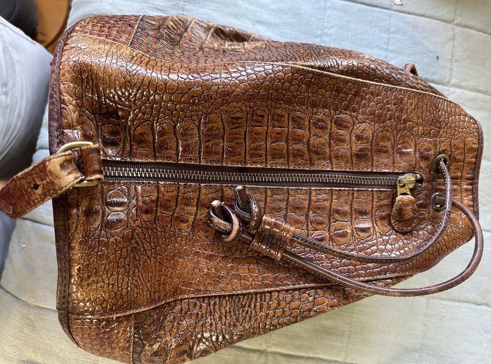 BRAHMIN ALLIE Brown Sling Backpack Croc Leather Drawstring Bag Very ...