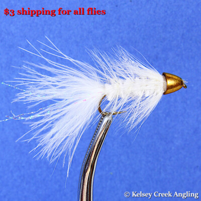1 Dozen (12) Conehead White Wooly Bugger - fishing fly, streamer, trout ...