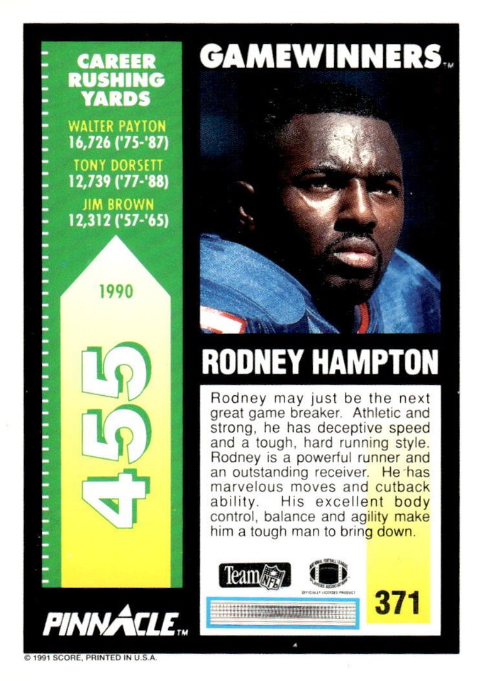 1991 Pinnacle #371 Rodney Hampton | eBay