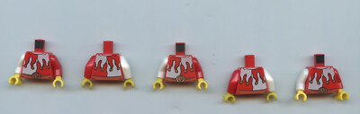 LEGO x5 Red Minifig Torso Jester Costume with White Panels and Gold ...
