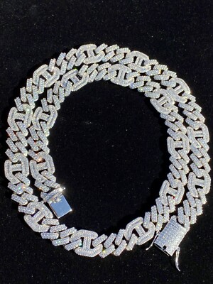 Solid 925 Silver Mens Figarucci Gucci Link Prong Cuban Chain Baguette ...