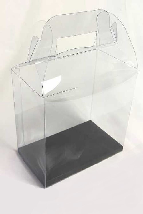 24 PCS 4x4x4-1/2" Favor Handle Clear Gable Boxes w/ Black Card Party ...