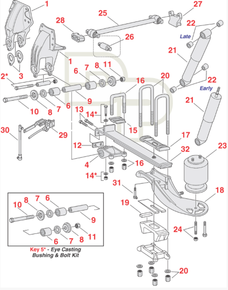 Peterbilt Air Leaf Housing & Bushing Kit 4" Wide Spring 03-01654 03AL1 ...