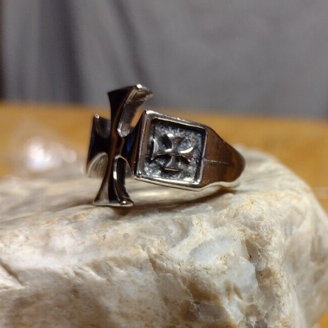 MALTESE IRON CROSS 925 STERLING SILVER MEN'S RING BIKER MOTORCYCLE ...