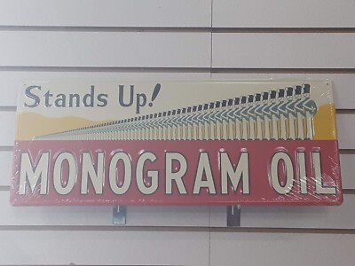 Stands Up! Monogram Oil Embossed 23in x 9in Metal Sign - Garage Bar Man ...