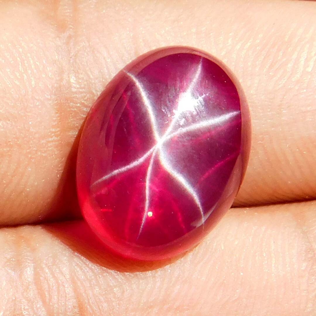 11.85Cts. Natural Red Ruby Star 6 Rays Oval Cabochon Loose Gemstone For ...