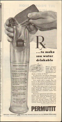 1945 Vintage ad for PERMUTIT'S SEA Water Desalting WWII era RARE 18/22 ...