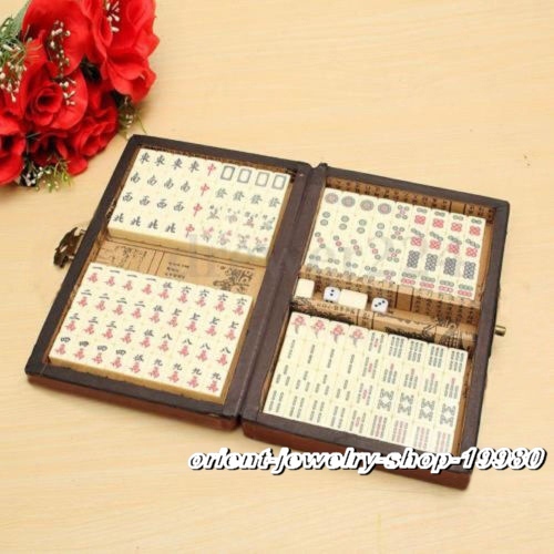 144 Chinese Mah-Jong Set W/ Portable Retro Mahjong Dragon Phoenix Box ...