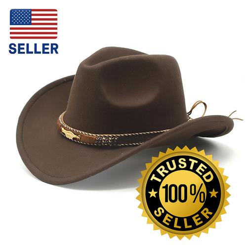 Brown Western Cowboy Cowgirl Hat Felt Wide Brim Rodeo Outback Sun Cap ...