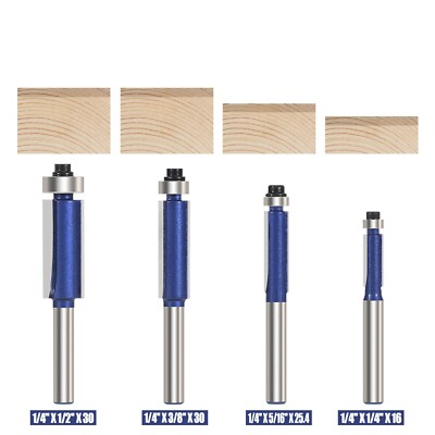 4PC 1/4" Shank Straight Flush Trim Router Bit Set Top Bearing ...
