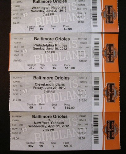 Baltimore Orioles 2012 MLB ticket stubs - One ticket - SEE LISTING | eBay