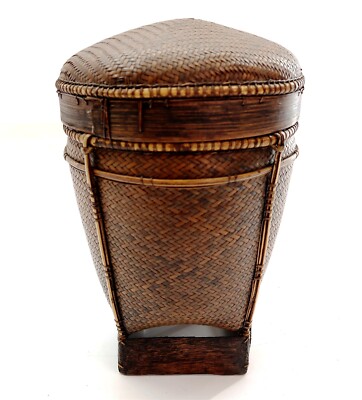 Antique CHINESE ASIAN RICE BASKET Woven Bamboo with Unique Design 7 ...
