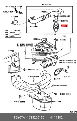 Genuine OE hose, air cleaner, no.2, 1788220150 for TOYOTA 17882-20150 ...