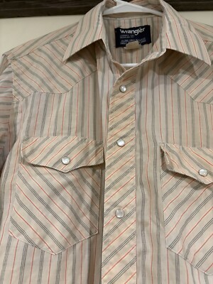 VTG Wrangler Pearl Snap Cowboy Cut Red Striped Shirt Mens 15 1/2-33 X ...