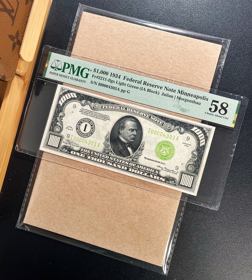 Fr. 2211-I 1934 $1000 Federal Reserve Note MINNEAPOLIS "LIGHT GREEN SEAL" PMG 58 | eBay